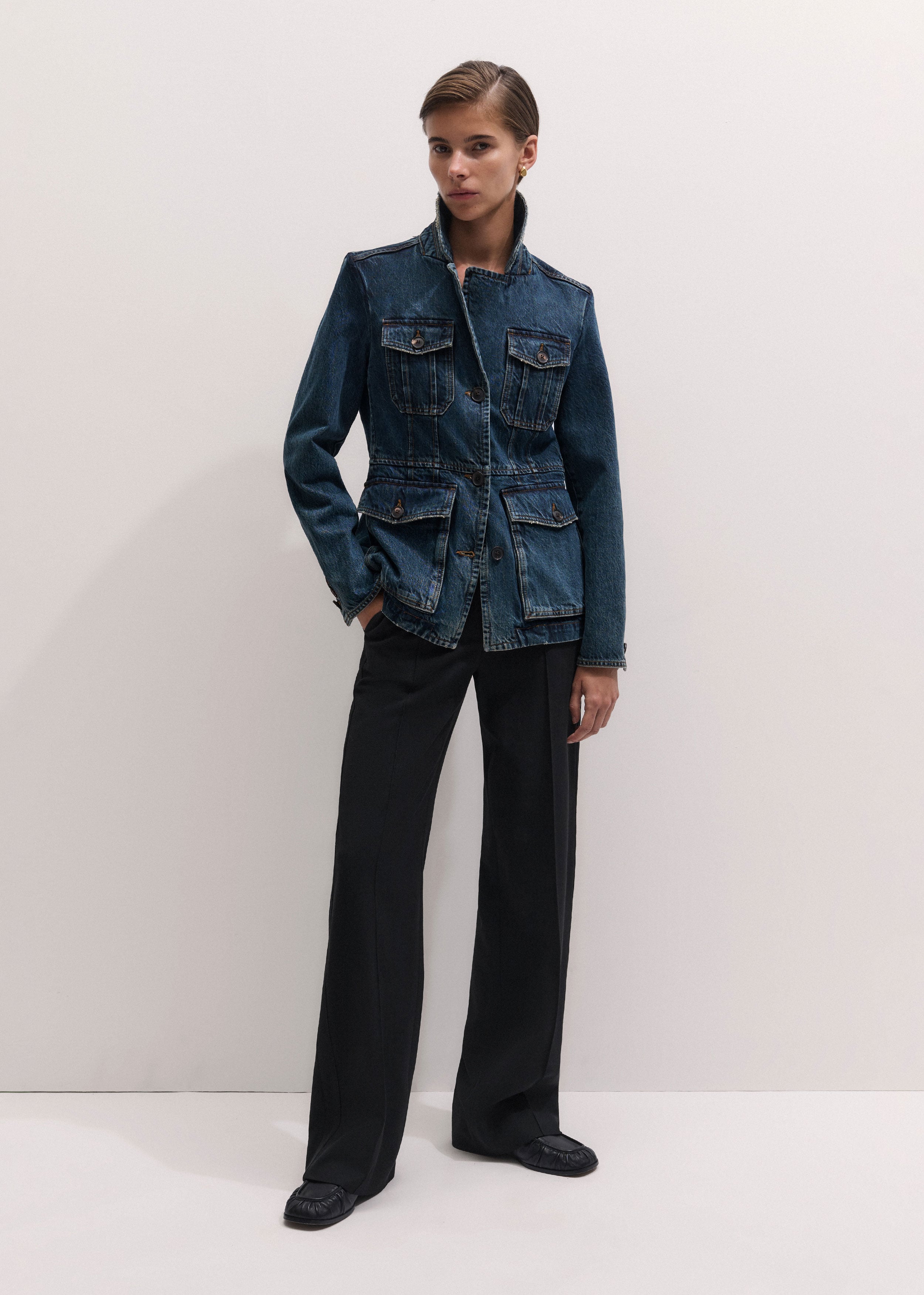 ME+EM ME+EM Slim Fit Denim Utility Jacket with Contrast Stitching
